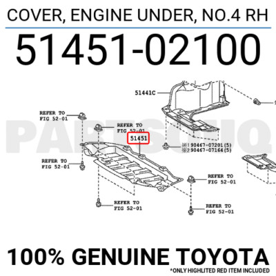 5145102100 Genuine Toyota COVER, ENGINE UNDER, NO.4 RH 51451-02100 | eBay