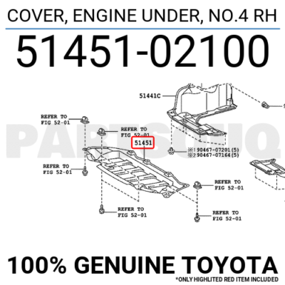 5145102100 Genuine Toyota COVER, ENGINE UNDER, NO.4 RH 51451-02100 | eBay