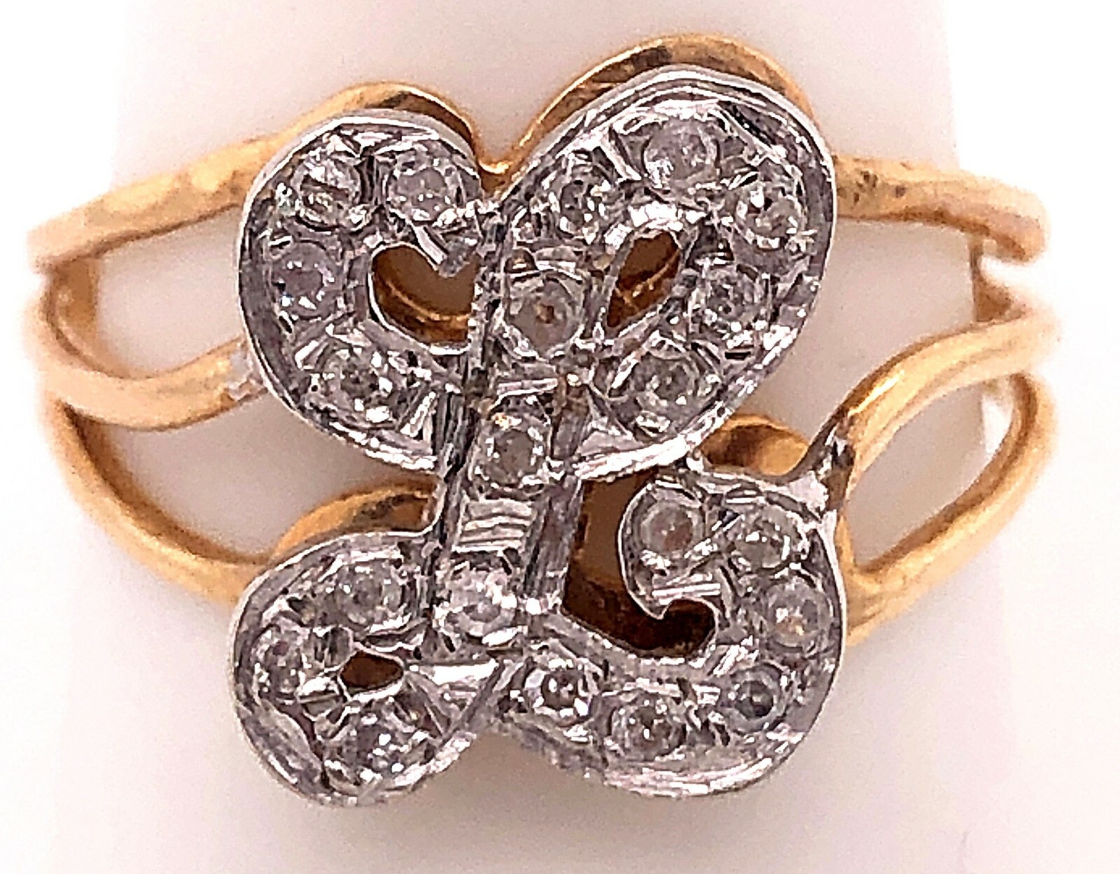 14 Karat Two Tone Gold Initial Style L Ring with Round Diamonds 101 ...
