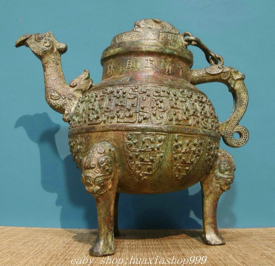 10" Old Chinese Dynasty Bronze Ware Phoenix Bird Beast Head Wine Tea Pot Flagon | eBay