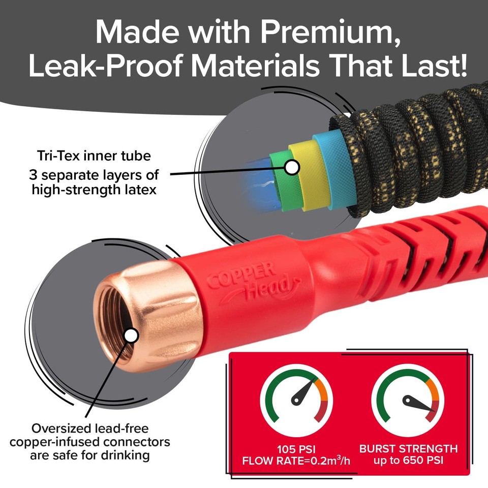 Pocket Hose Copper Head Expandable Garden Hose 75 FT, With New 360 ...