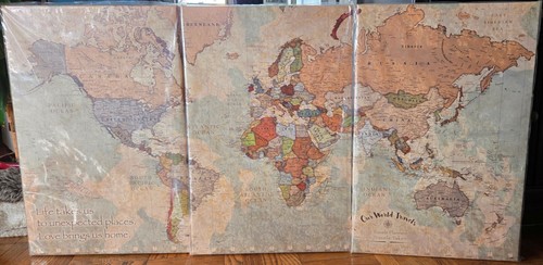 Canvas Push Pin World Travel Map 3 - 20"x30" maps (60"x30" total) from ...