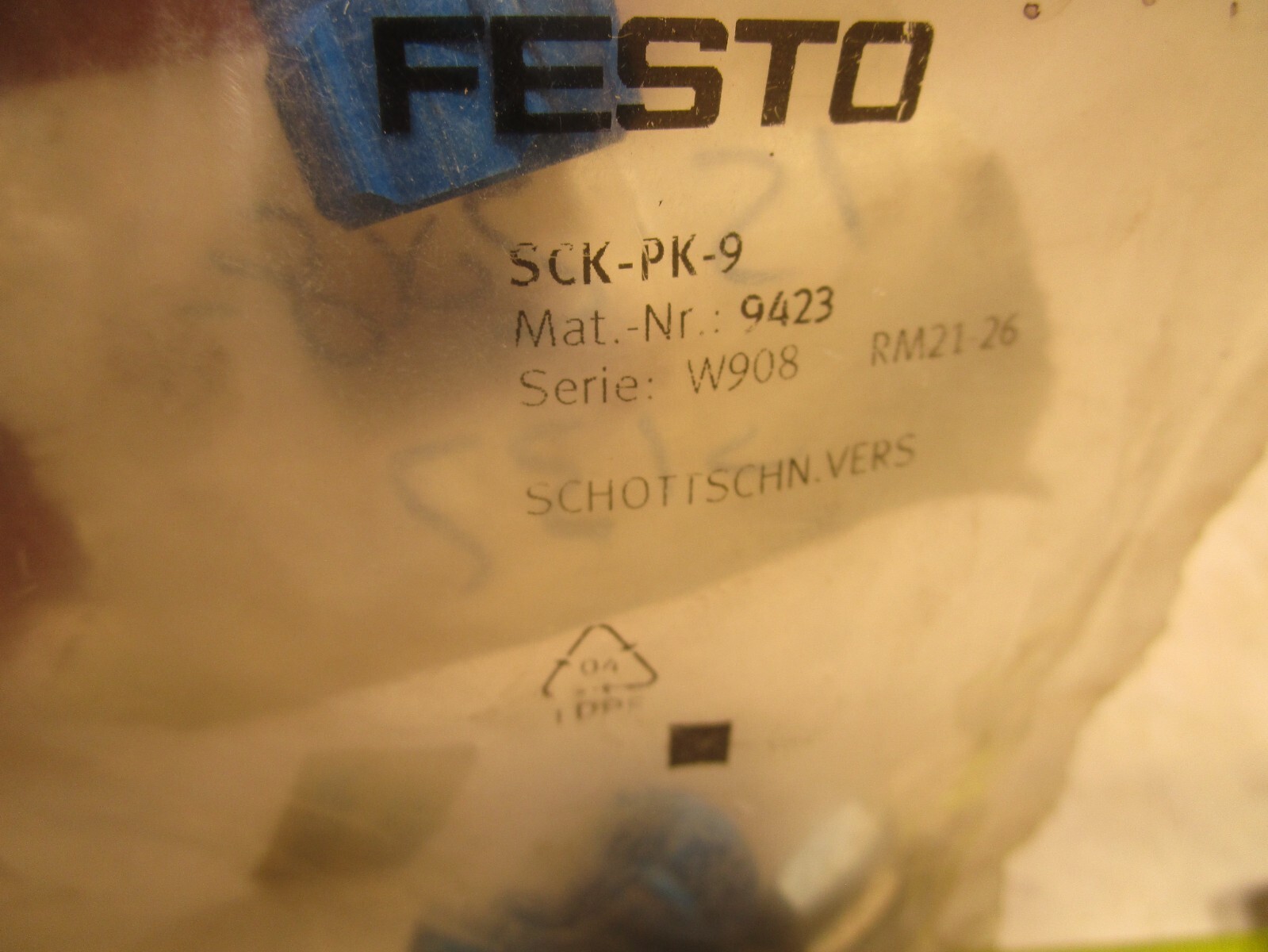 FESTO SCK-PK-9, 9423 BULKHEAD QUICK CONNECT, 9mm TO 9mm CONNECT, S0425 ...