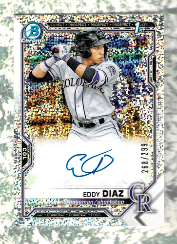 EDDY DIAZ 2021 TOPPS BOWMAN CHROME 1ST SPARKLE AUTOGRAPH AUTO #'D /299 ...