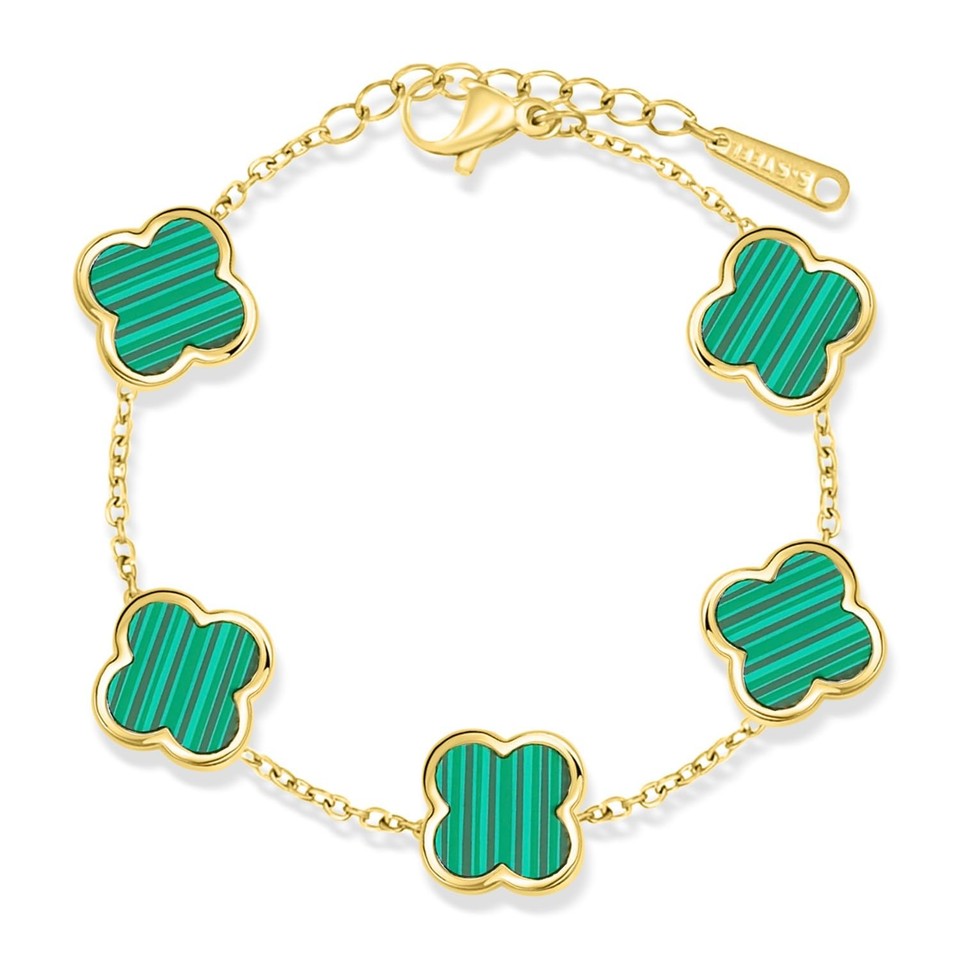 Four Leaf Clover Bracelet for Women 18K Gold Plated Lucky 4 Leaf Link ...