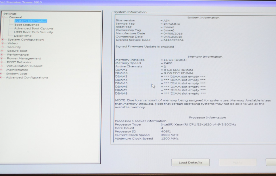 Dell Precision 5810 XEON E5-1620 v4 3.5GHz 16GB Ram Radeon HD 8490 NO ...