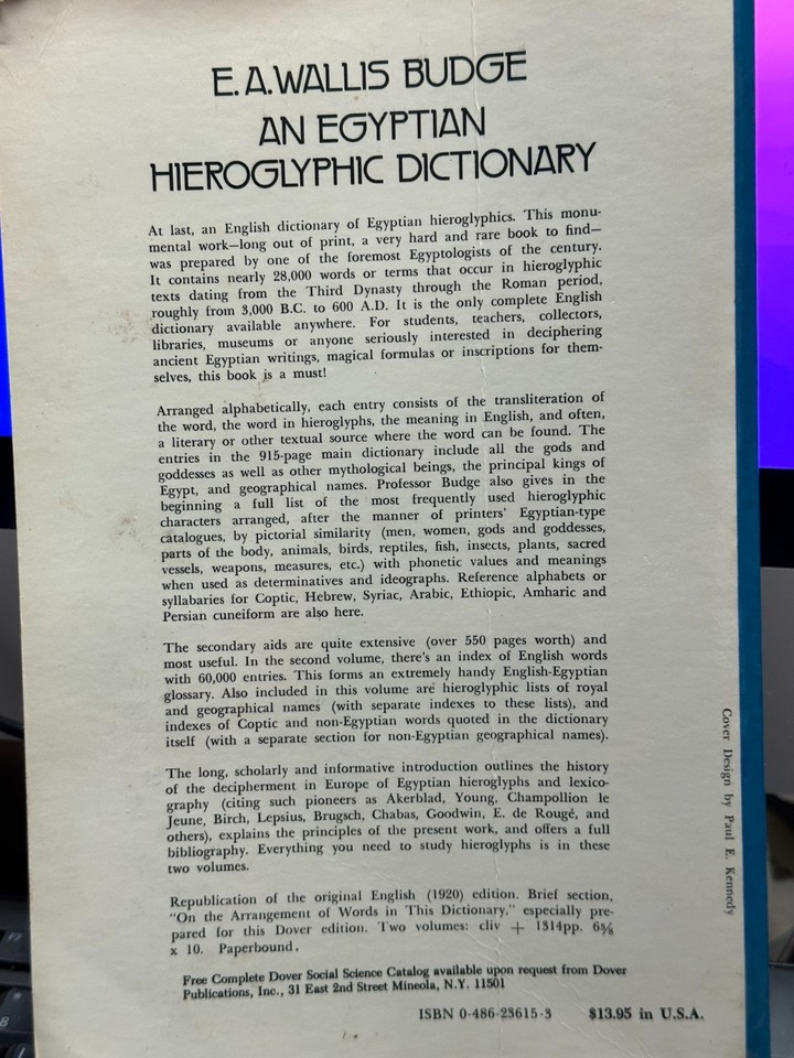 An Egyptian Hieroglyphic Dictionary, in 2 volumes by E.A. Wallis Budge ...