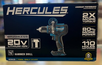 hercules brushless 20v lithium-ion 1/2" hammer drill 2x more torque | eBay