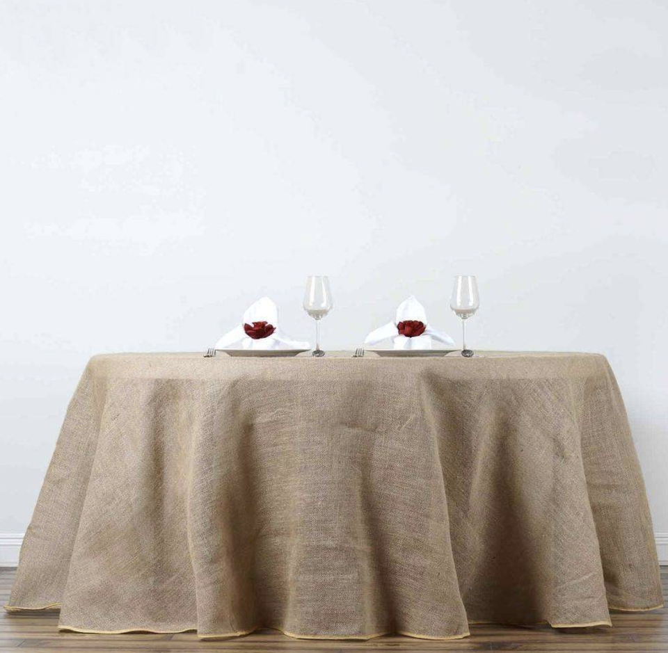 108" ROUND Natural BURLAP TABLECLOTH Table Cover Wedding Party Catering ...