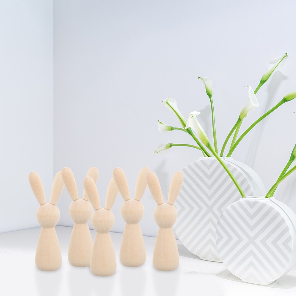 10PCS Unfinished Rabbit Doll Wood Peg Dolls Unpainted Peg Dolls ...