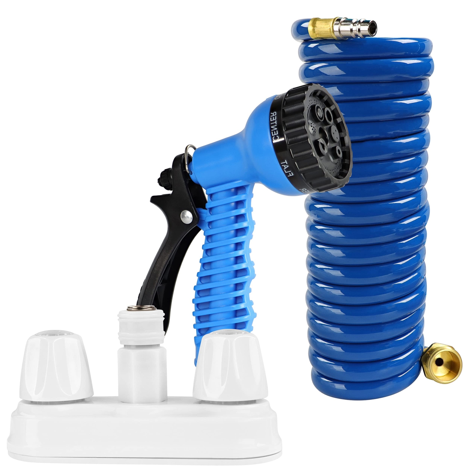 RV Potable Water Hose Set - 15ft Blue Coil Hose with 4in White Quick ...