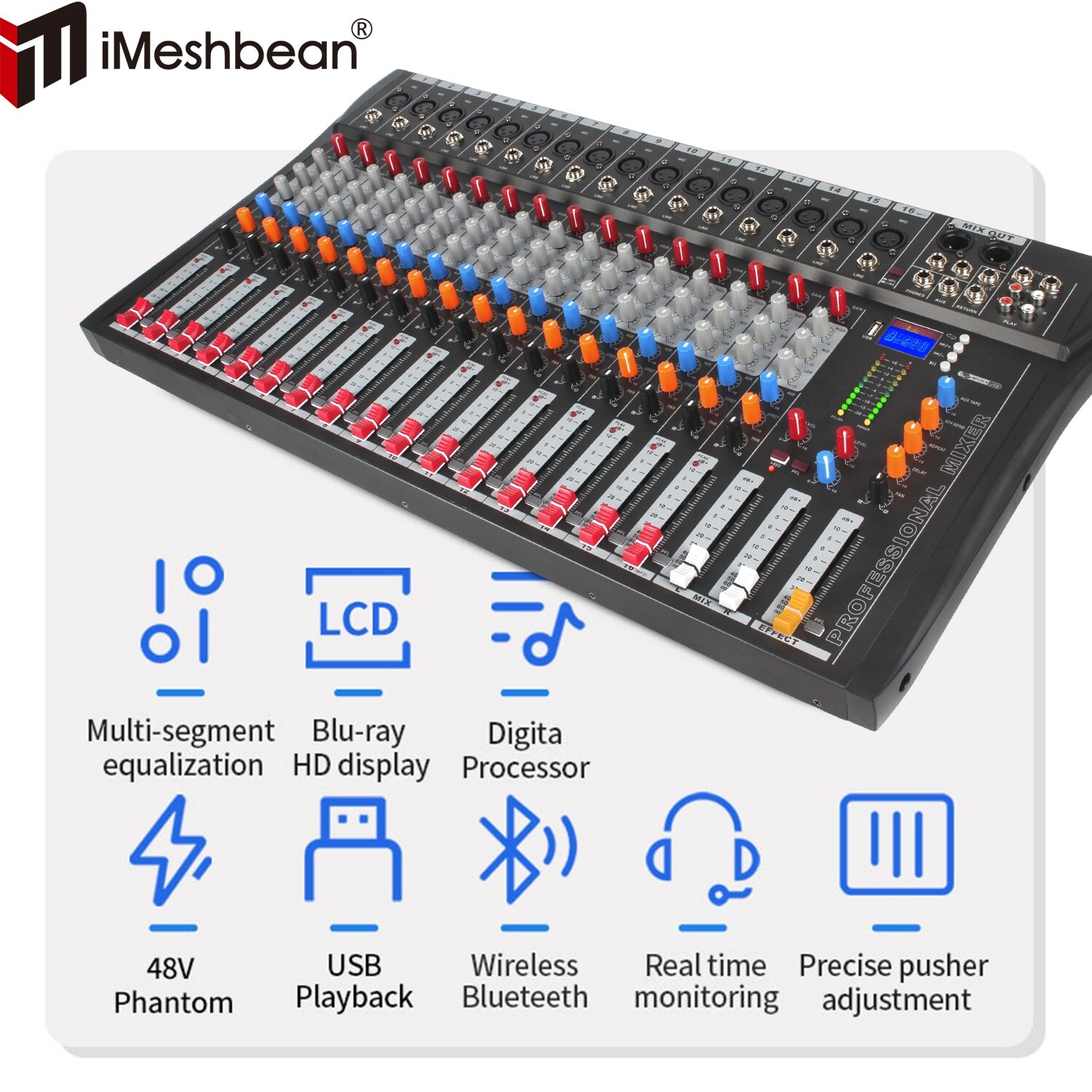Pro 16 Channel Power Mixer Audio Mixing Console 16 DSP w/USB 110-220V ...