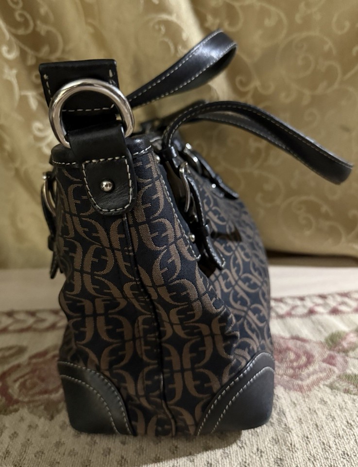 Vintage Fossil Signature Black Monogram Satchel Bag & Matching Wallet ...