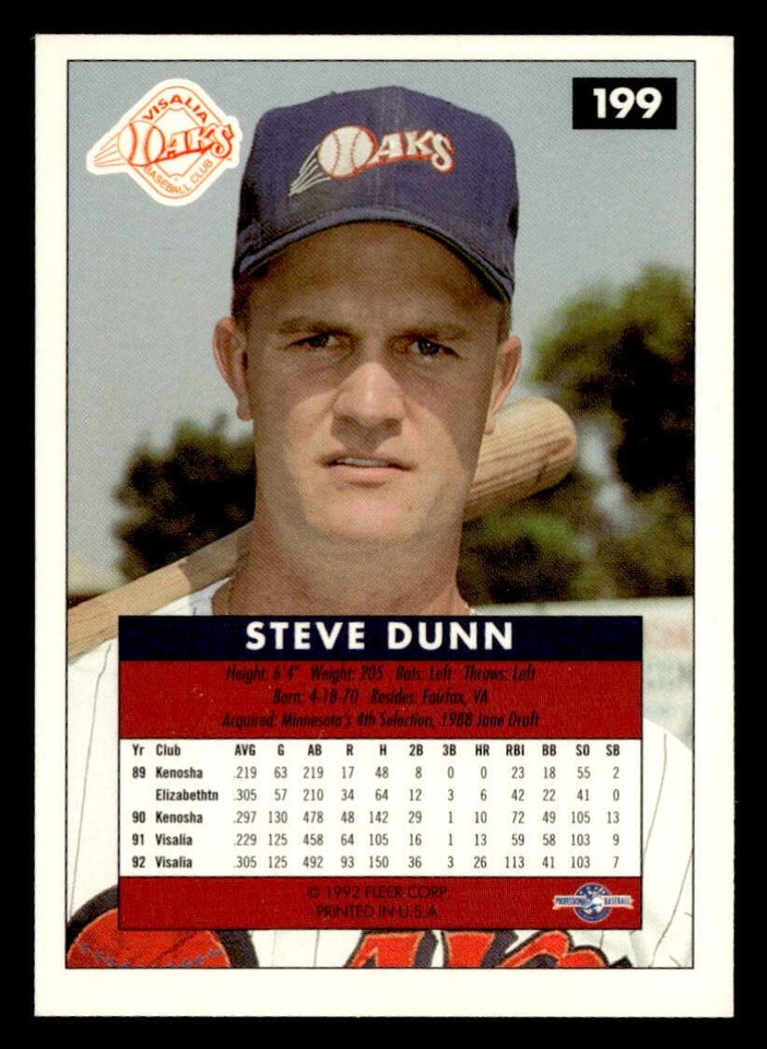 Steve Dunn 1992 Fleer Excel Card #199 Visalia Oaks | eBay