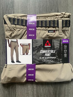 GERRY Mens Convertible Commuter Pants Relaxed Fit Tan Belted Outdoor ...