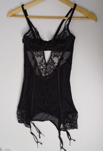 Bras N Things Basque Size 8B / 8C Black Bra Lace Sexy Lingerie Corset ...