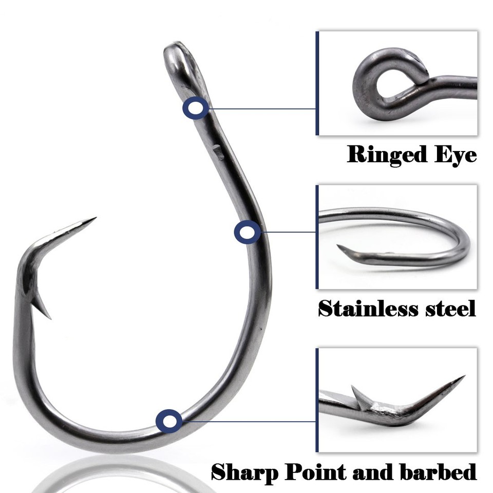 50pcs Jumbo Inline Circle Hook Sharks Saltwater Hooks Large Hooks 6/0 ...
