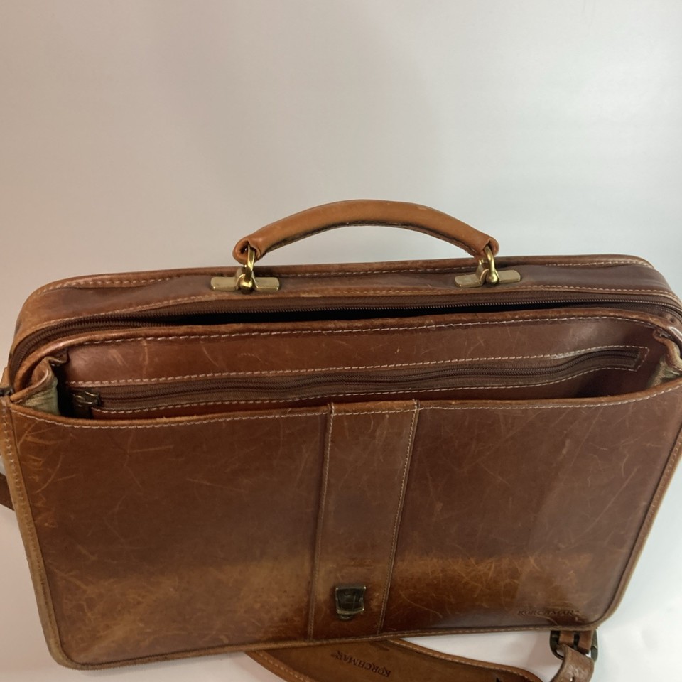 Korchmar Brown Leather Laptop Briefcase Messenger Bag With Strap | eBay