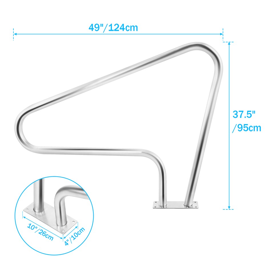 304 Stainless Steel Swimming Pool Handrail Inground Stair Steps Grab ...