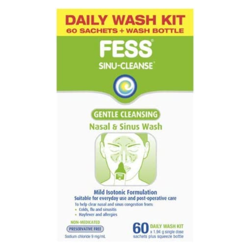 Fess Sinu-Cleanse Daily Wash Kit Gentle Nasal & Sinus Wash 60 Sachets ...