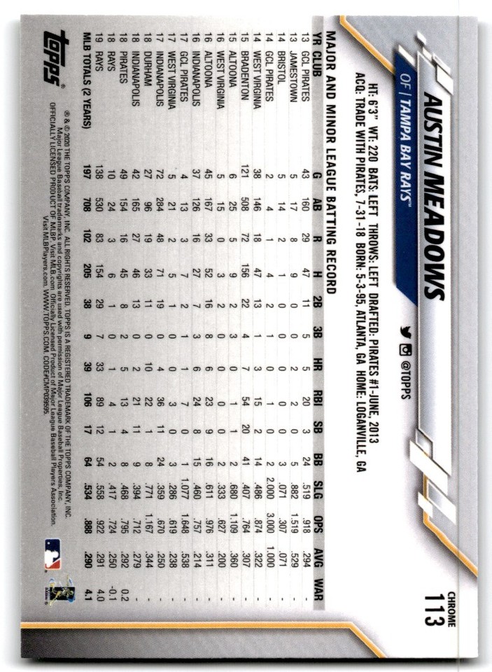 2020 Topps Chrome Austin Meadows Baseball Cards #113 | eBay