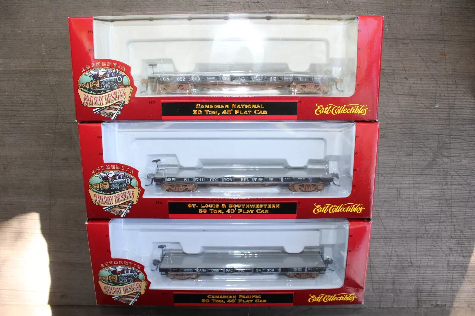 3 Ertl HO Scale 50 Ton, 40' Weathered Flat Cars Group #4 NEW LB | eBay