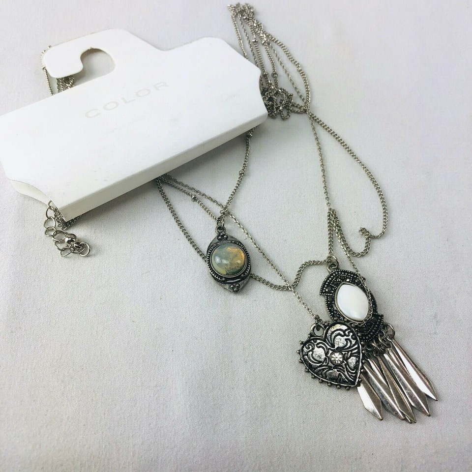 Kohl's Color Necklace Long Silver-Tone Marcasite Triple Pendant White ...