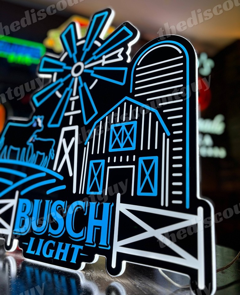 FARM BUSCH LIGHT BARN COW WINDMILL RANCH AGRICULTURE BLUE LED NEON BEER ...