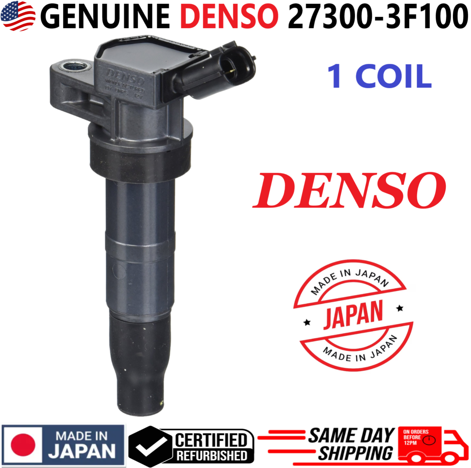 GENUINE DENSO x1 Ignition Coil For 2008-2017 Hyundai & Kia I4 V8, 27300 ...