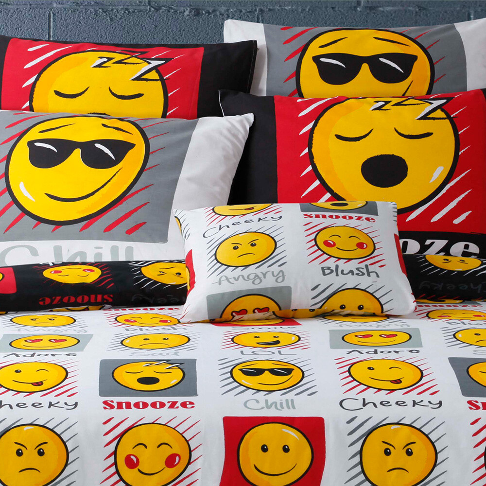 Emoticon Expressions Grey Smiley Duvet Bedding Set Single Double King ...