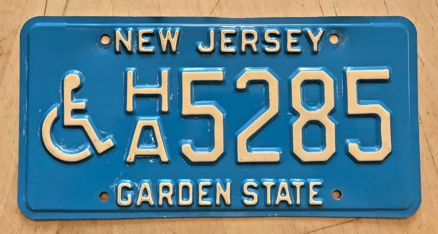 NEW JERSEY DISABLED PERSON HANDICAPPED LICENSE PLATE " HA 5285 " NJ ...