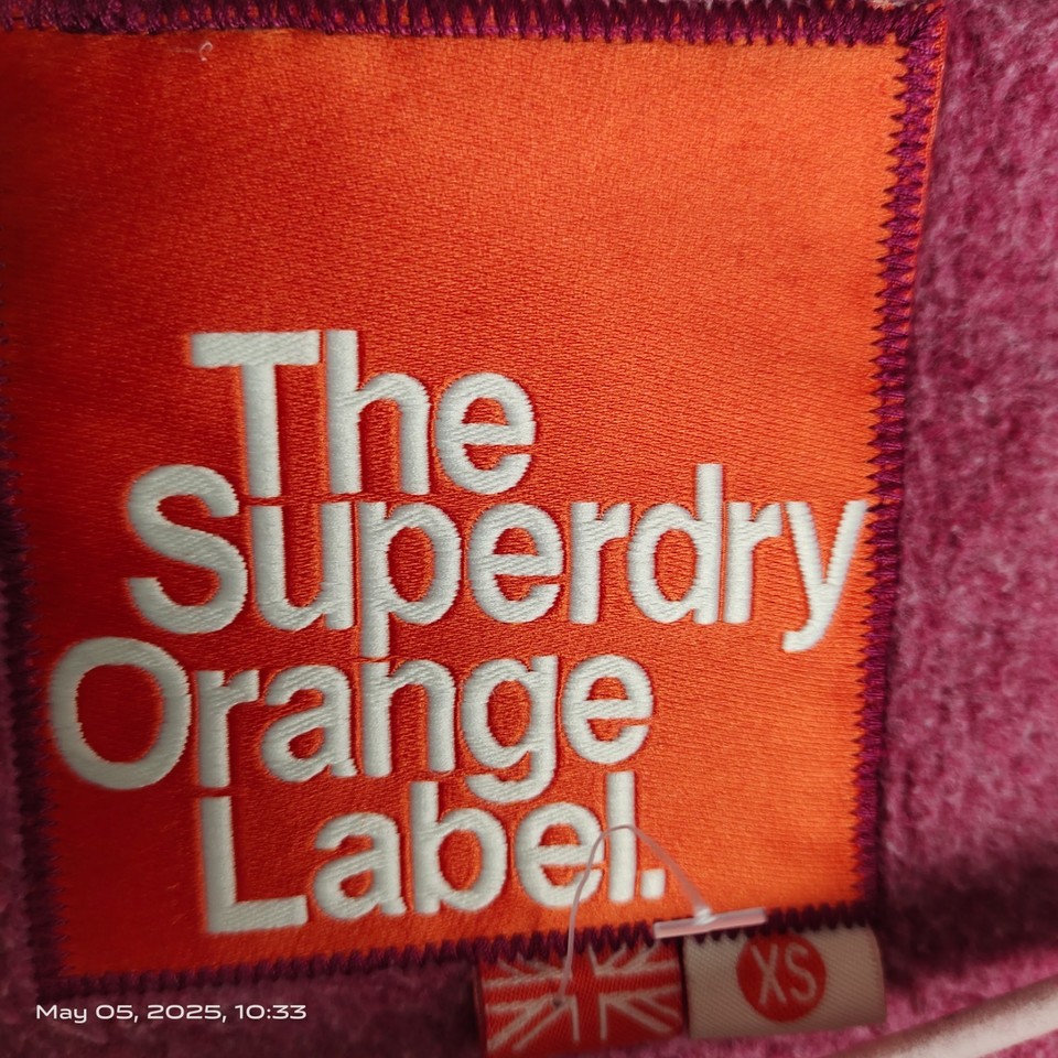 Men’s Superdry Orange Label Hoodie Red Full Zip Logo Pockets Xtra Small ...