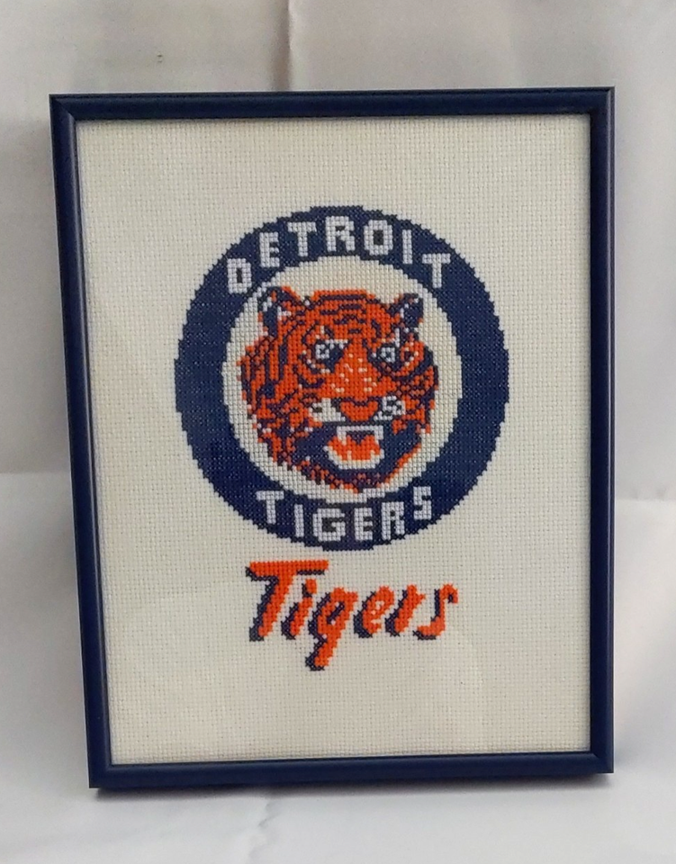 Vintage Detroit Tigers Cross Stitch Needlepoint Framed MLB Baseball 8 x ...