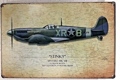 Tin sign 8x12 Spitfire MK VB fighter plane airplane vintage wall plaque ...