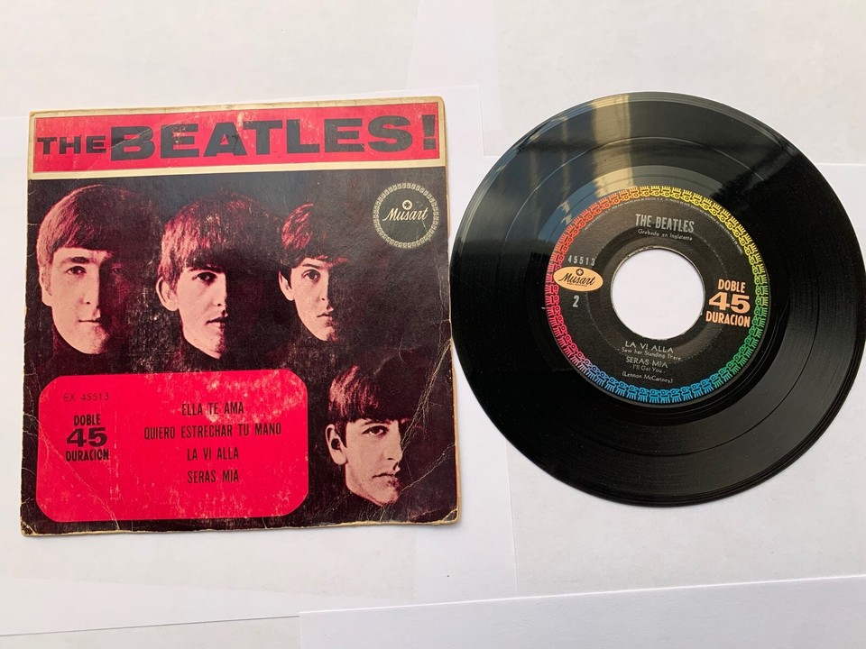 THE BEATLES RARE "ELLA TE AMA" PINK EX 45513 RARE MUSART EP MEXICO 7 45 ...