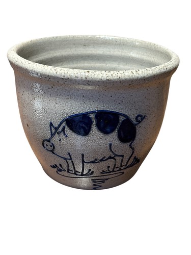 1992 ELDRETH POTTERY Salt Glazed Crock Bowl Planter 4”H Pig Designed ...
