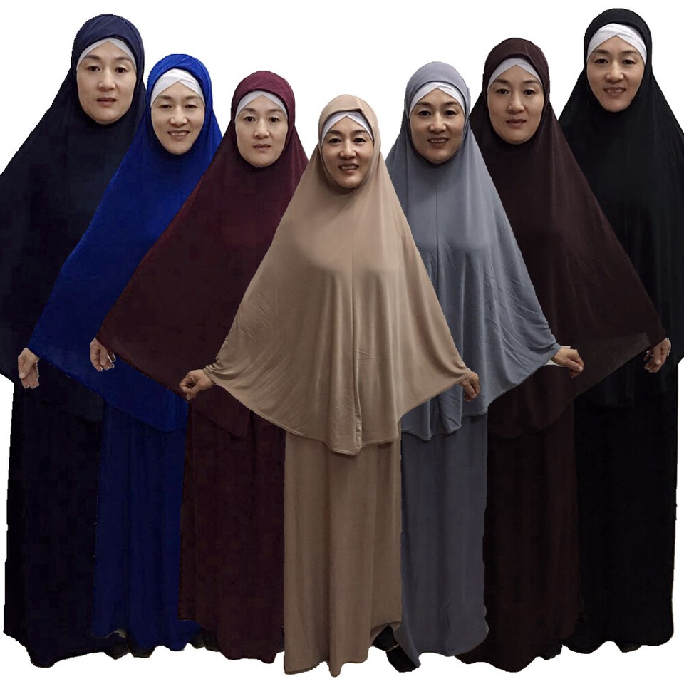 Ramadan Muslim Women Prayer Dress Khimar Caftan Skirt Set Abaya Kaftan ...
