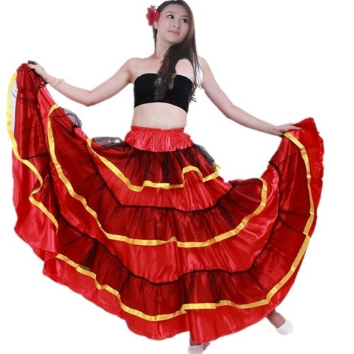 Womens Ruffle Layer Swing Dance Skirts Spanish Flamenco Modern Ballroom ...