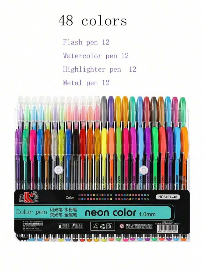 60 PCS/Set Gel Pens Gel Refills Rollerball Pastel Neon Glitter Drawing ...