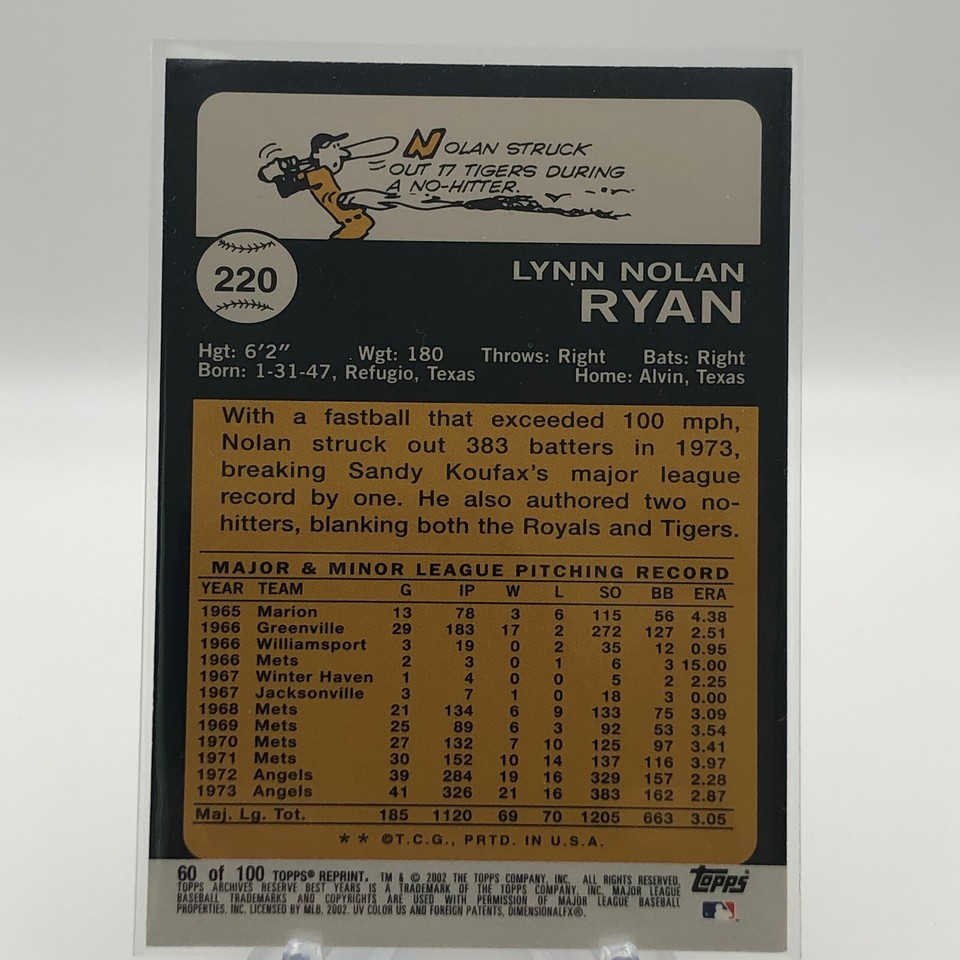 2002 Topps Archives Reserve Nolan Ryan #60 Chrome Astros Reprint | eBay