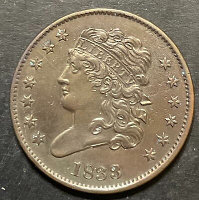AU-UNC 1833 Classic Head Half Cent tough colonial collector coin wow ...