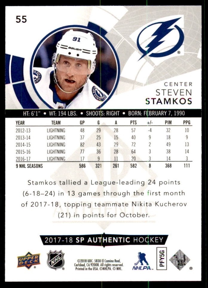 2017-18 SP Authentic #55 Steven Stamkos Limited Red | eBay