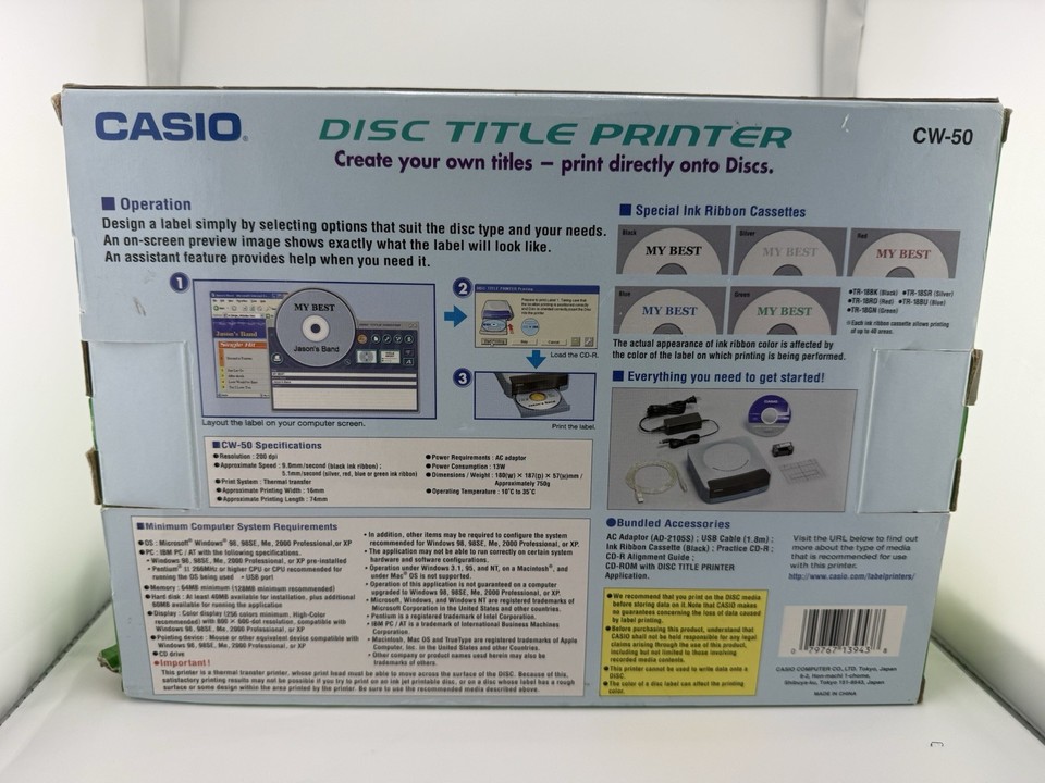 Casio Disc Title Printer CW-50 NOS CD DVD Media Music Movies | eBay