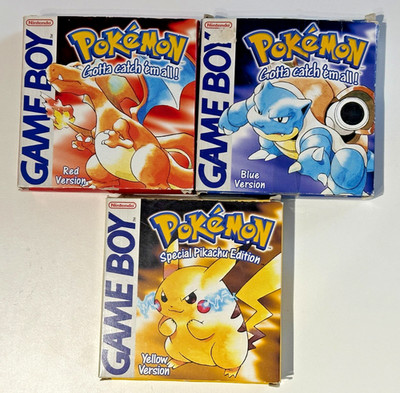 Original Nintendo Game Boy Pokemon Yellow, Blue & Red Boxes, manual ...