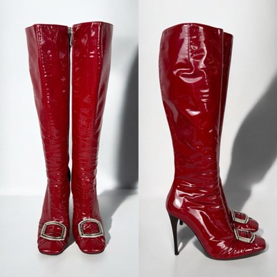 Gianmarco Lorenzi Red Patent Leather Knee High Boots Italy Designer ...