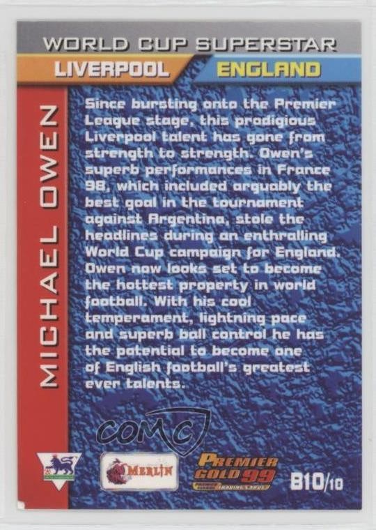 1998-99 Merlin Premier Gold 99 Gold Foil Rainbow Michael Owen #B10 ...