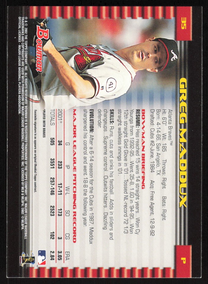 2002 Bowman #35 Greg Maddux Atlanta Braves Card | eBay