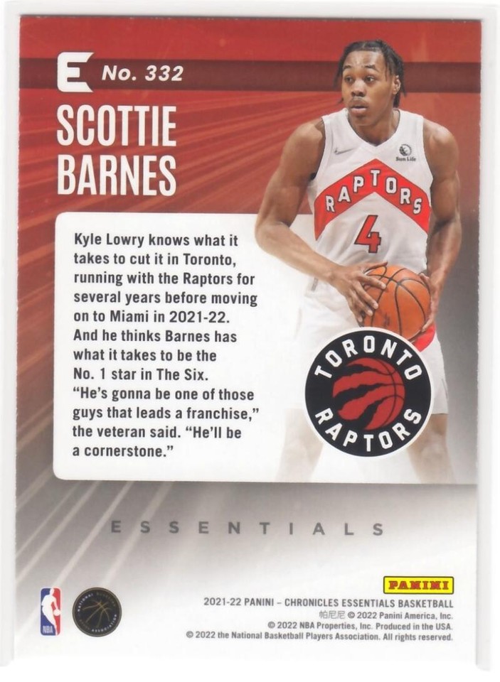 Scottie Barnes 2021-22 Panini Chronicles #332 Raptors Essentials | eBay