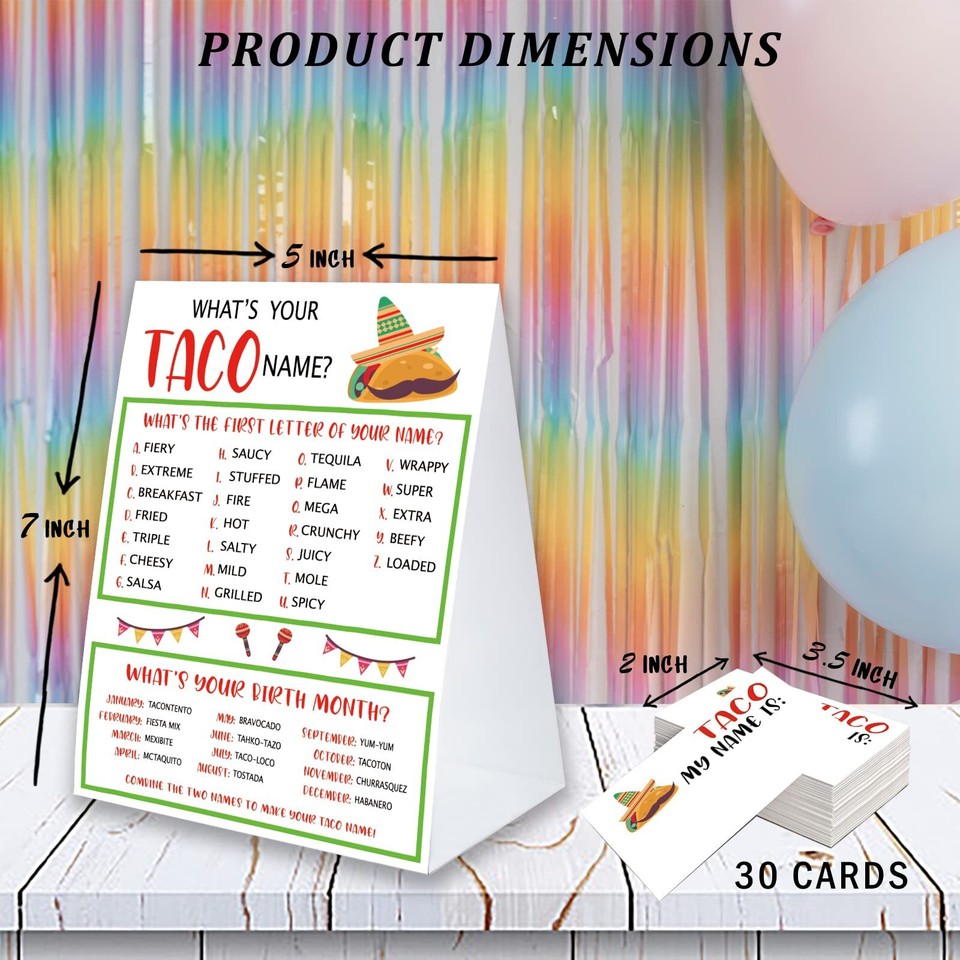 What's Your Taco Name Game Sign with Name Tag Stickers for Baby Shower ...