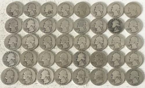 40 Coin Washington Quarter Lot Cull Slick 90% Silver $10 Face 25 Cents ...